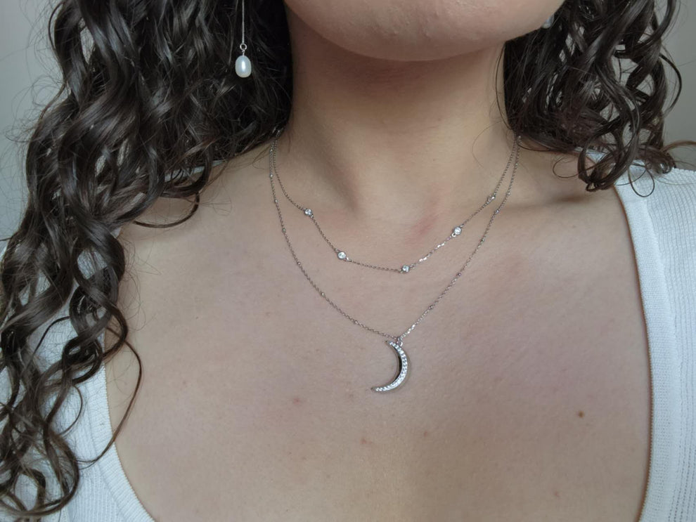 Silver Double-Chain Crescent Necklace – Kizli